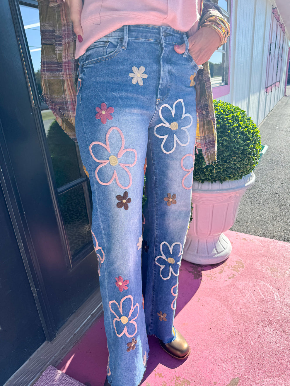 Denim Flower Embroidered Jeans – Truly Trendy